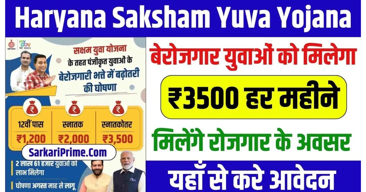 Haryana Saksham Yuva Yojana 2025: बेरोजगार युवाओं को मिलेगा ₹3500 भत्ता ...